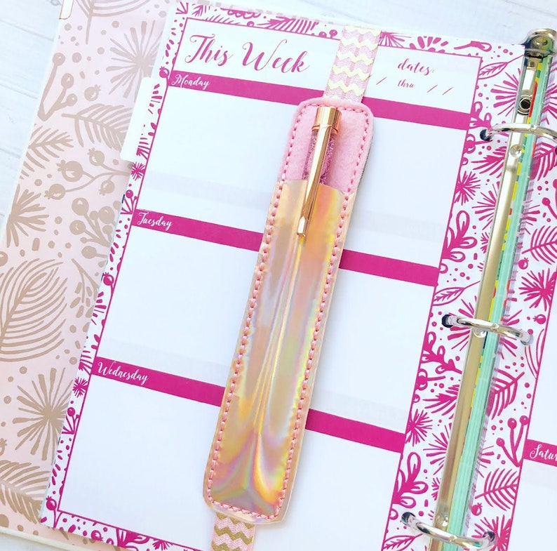 Holographic Champagne Pink Notebook Pen Holder Planner Pen - Etsy