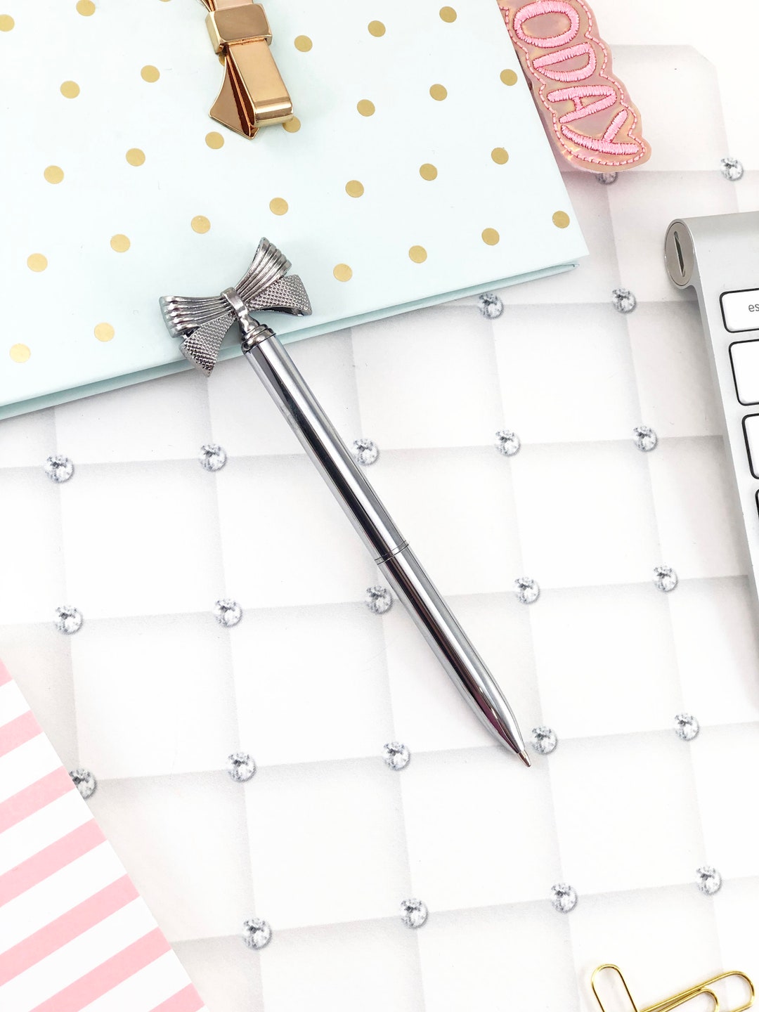 CLEARANCE - Silver Bow Pen, Metal Ball Point Pen - Etsy