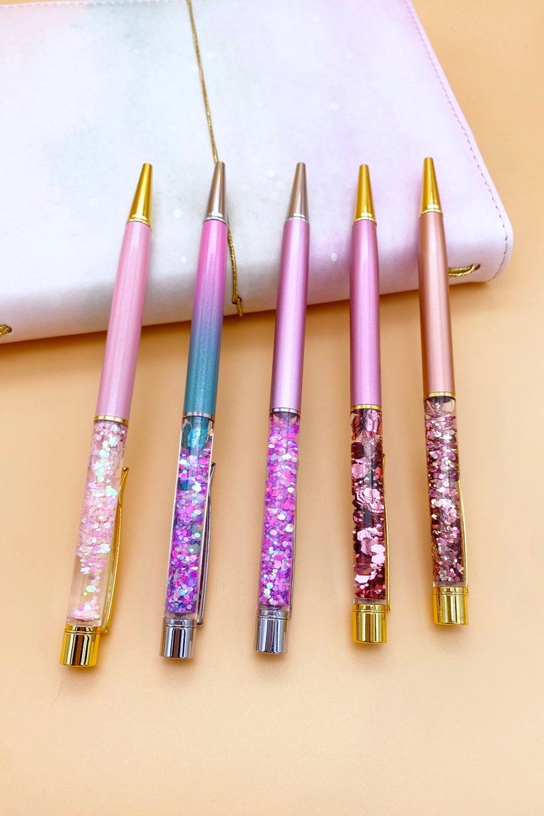 Pink Floating Glitter Pens Metal Ballpoint Pens Refillable - Etsy