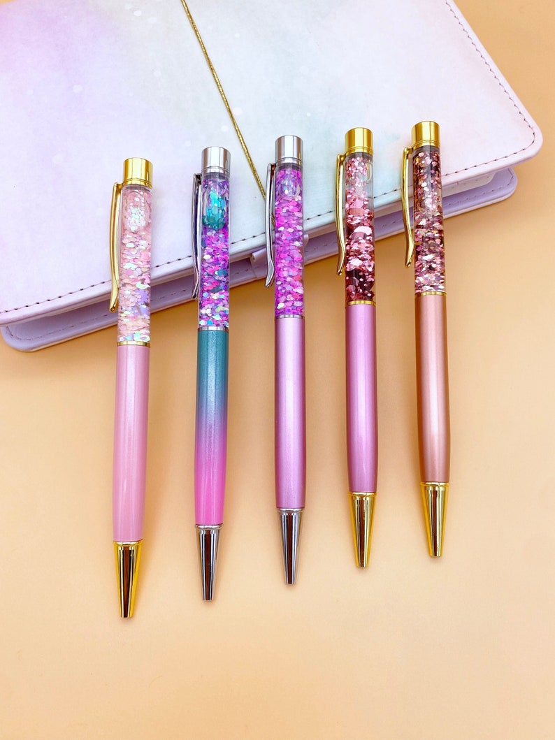 Pink Floating Glitter Pens Metal Ballpoint Pens Refillable - Etsy