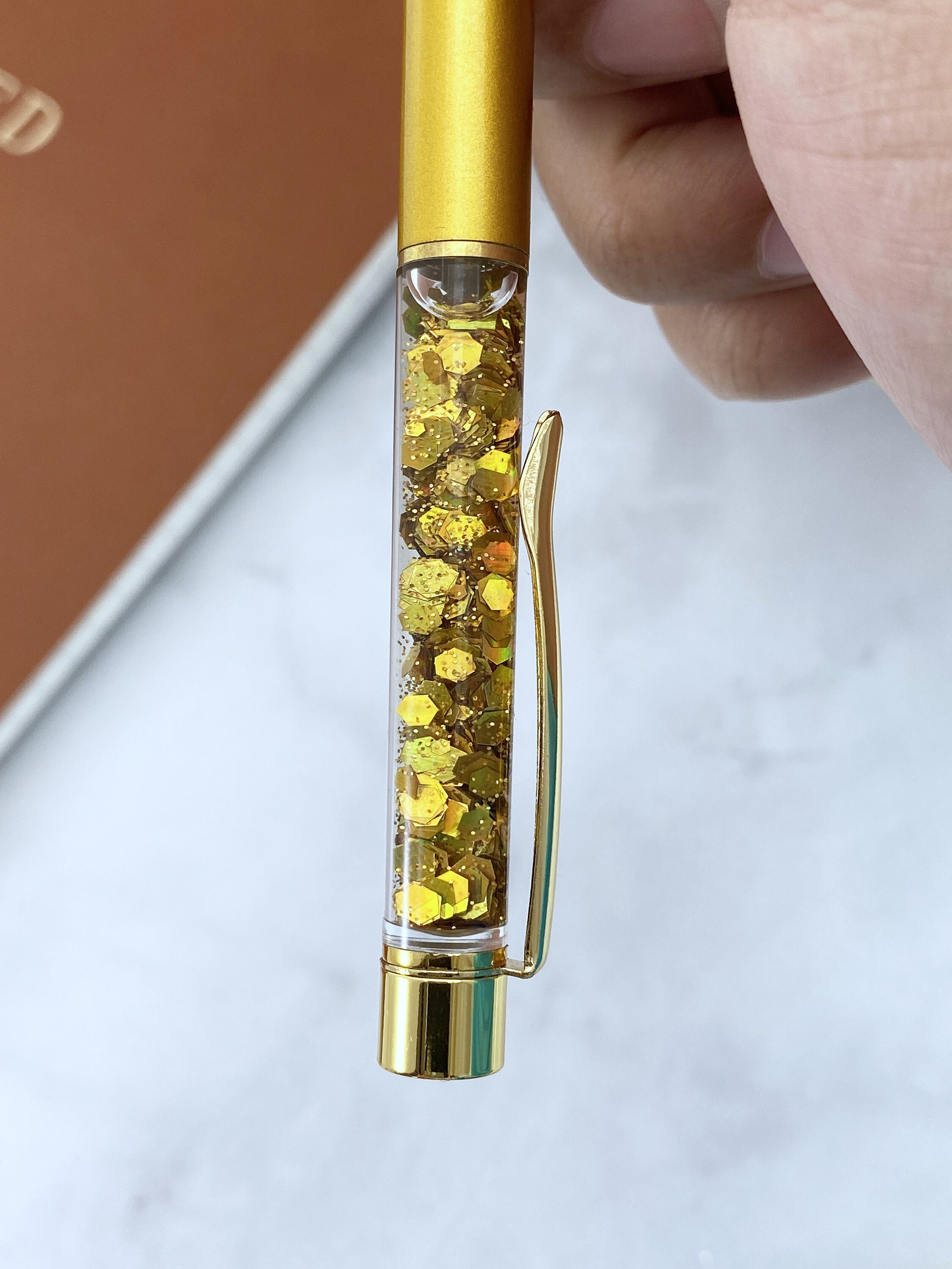 Honey Mustard Floating Glitter Pen With Gold Hardware - Etsy