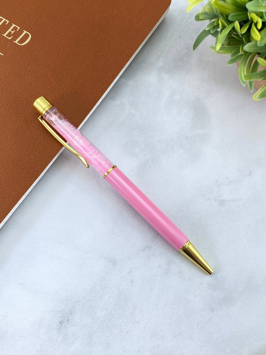 Bubblegum Pink Ball Point Pen With Floating Glitter and Gold Hardware ...