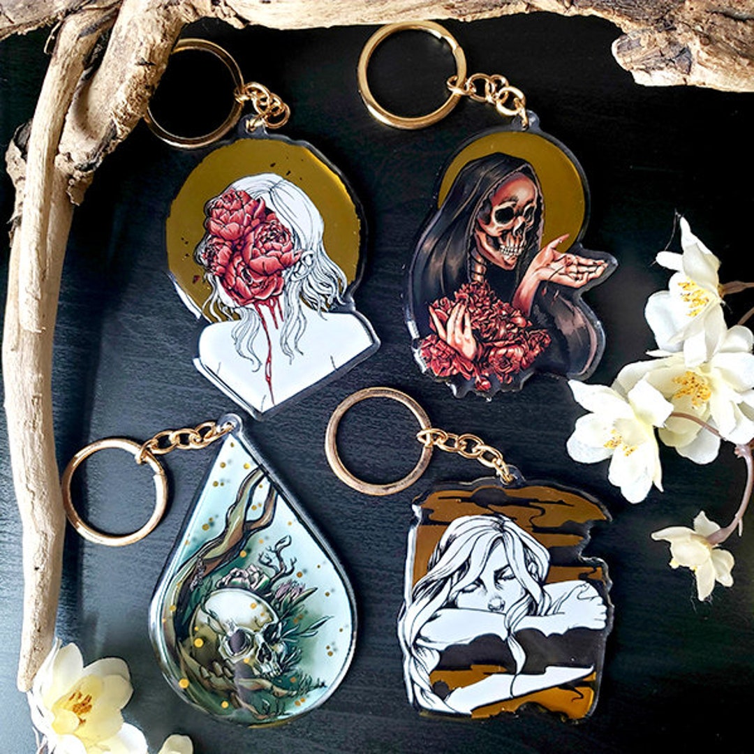 Witchy Gothic Metallic Gold Acrylic Keychain - Double-sided Charm - Etsy