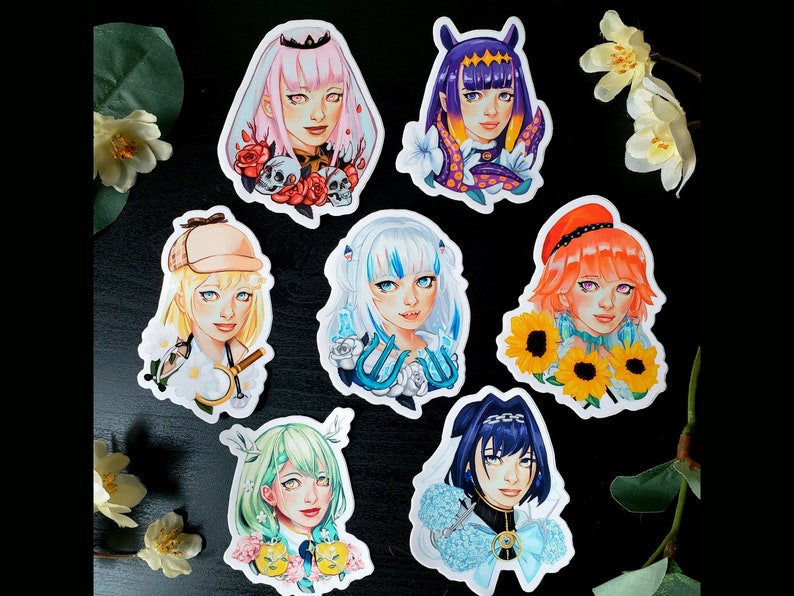 Hololive EN Myth Vtuber Glossy Stickers - Gura, Calli, Ina, Ame, Kiara ...