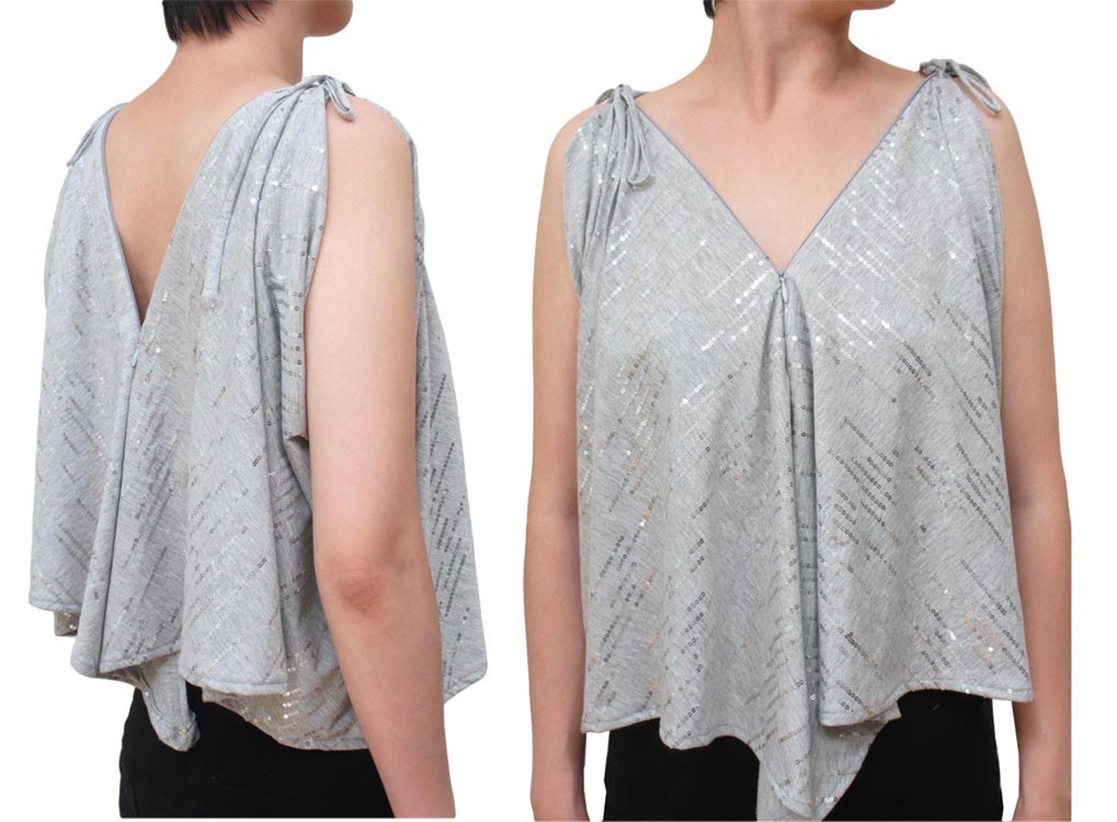 Silver Sequin Halter Top, Silver Gray Infinity Multi Wear Tunic,high ...