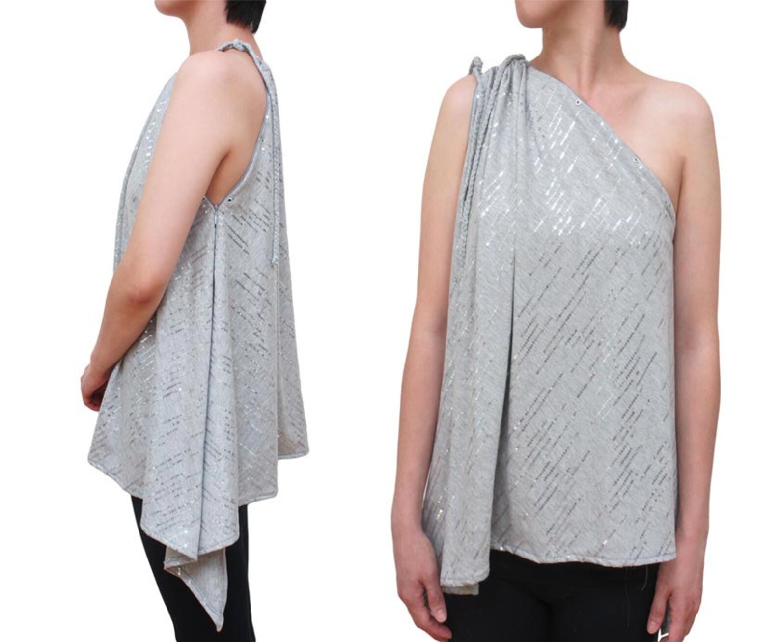 Silver Sequin Halter Top, Silver Gray Infinity Multi Wear Tunic,high ...