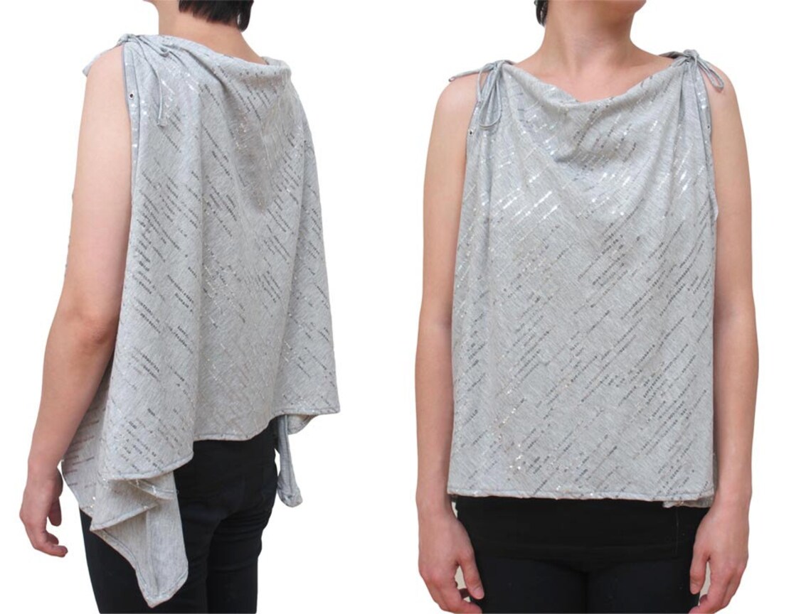 Silver Sequin Halter Top, Silver Gray Infinity Multi Wear Tunic,high ...