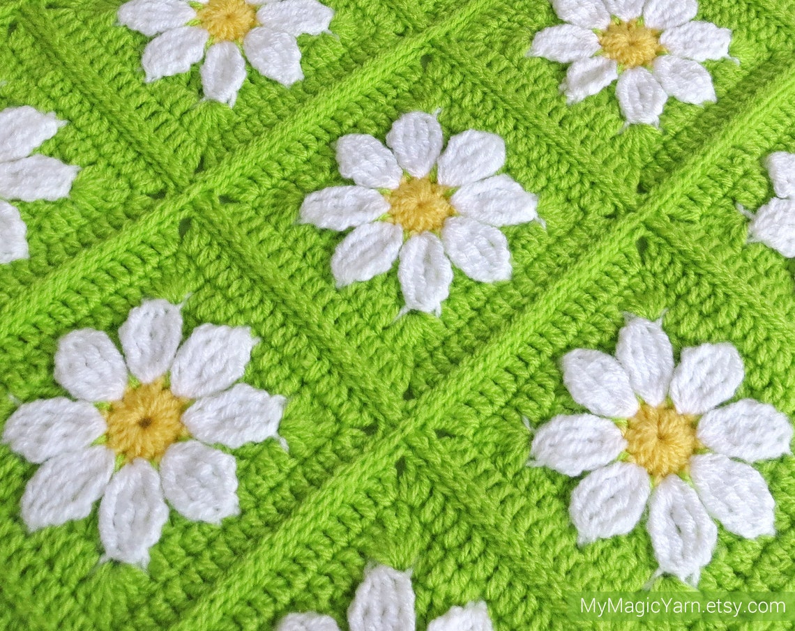 Crochet Pattern, Crochet Daisy Blanket Pattern, Daisy Granny Square ...
