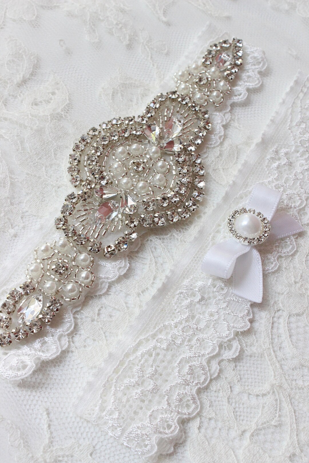 Art Deco White Wedding Garter Single/set With Crystals and Pearls, Will ...