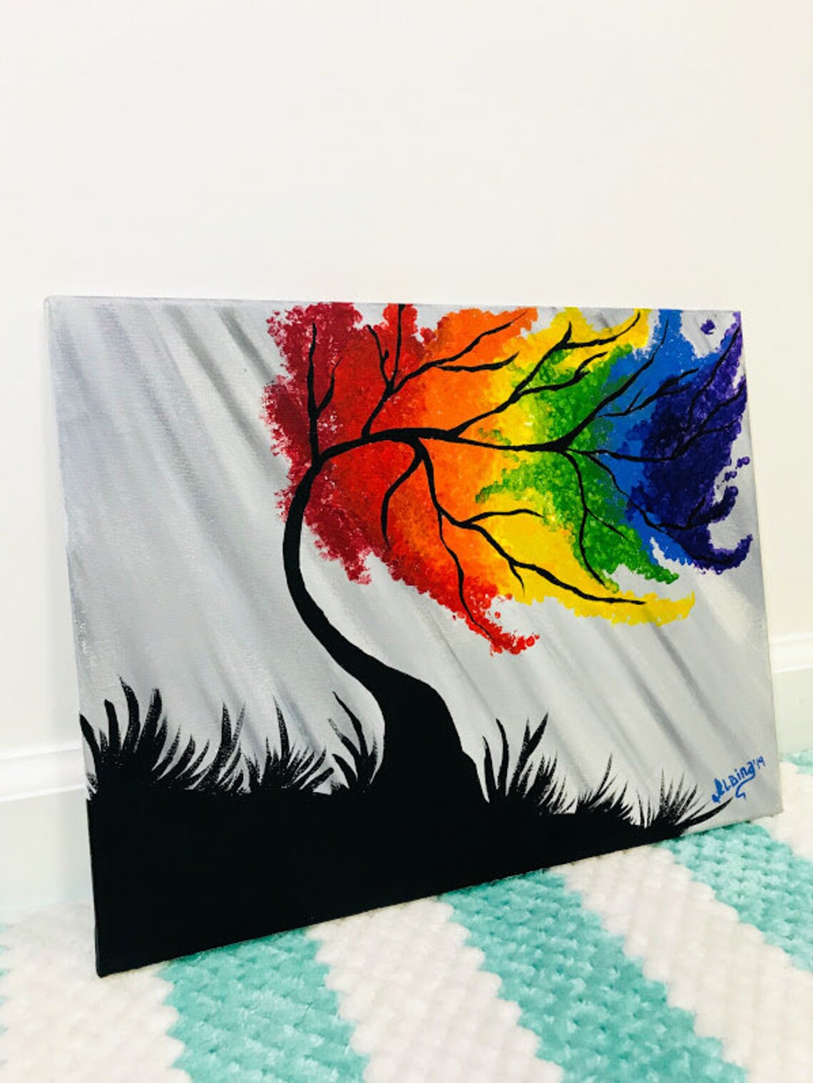 Rainbow Willow Tree | Original | Acrylic Painting| 12 X 16"| Tranquil ...