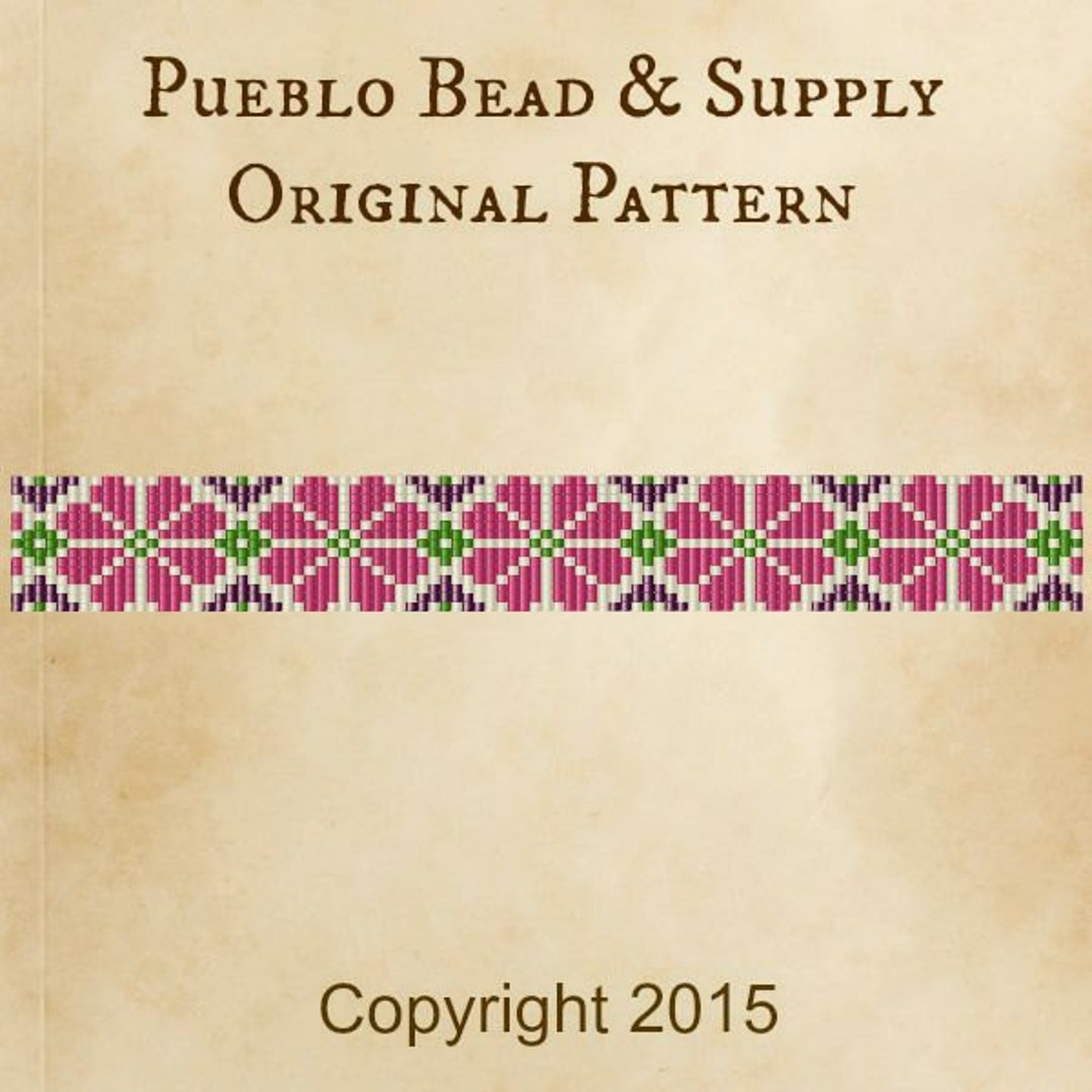 Pink Flowers Seed Bead Pattern Loom Cuff Bracelet PDF File Beaded ...