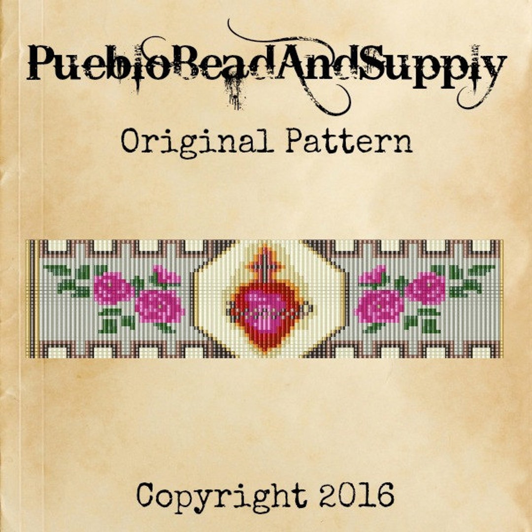Sacred Heart Seed Bead Pattern Loom Cuff Bracelet PDF File Beaded ...