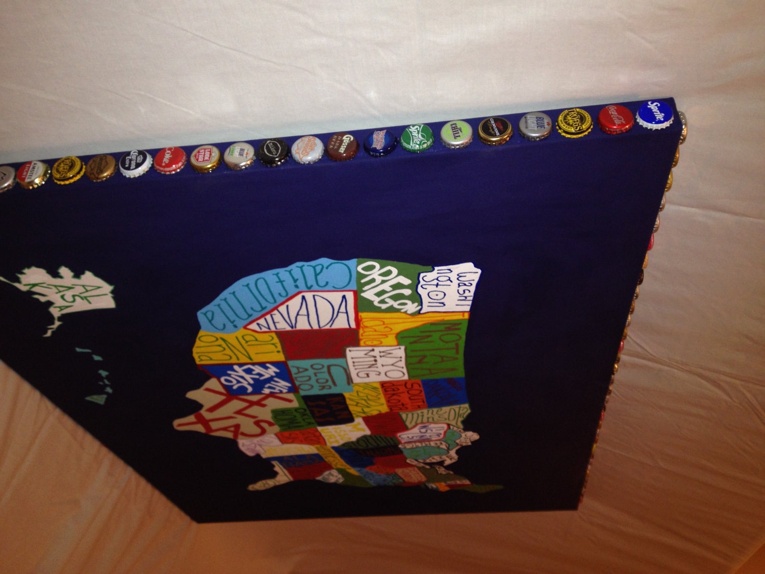 Hand Painted USA Map With Bottle Cap Border - Etsy