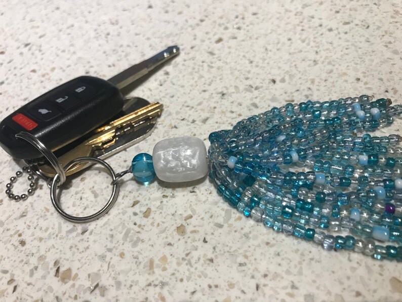 BLUE TASSEL Key Chain/purse Charm. Small Blue Focal Bead With - Etsy