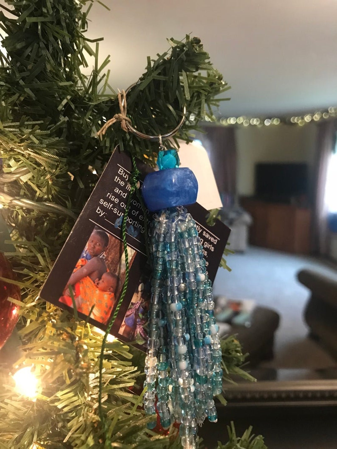 BLUE TASSEL Key Chain/purse Charm. Small Blue Focal Bead With - Etsy