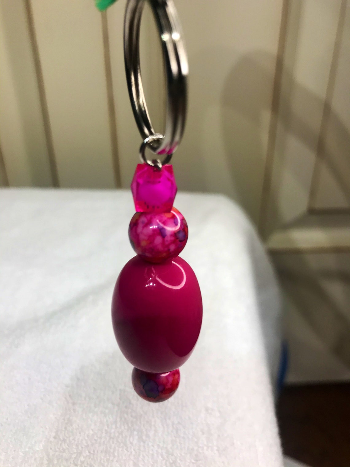 PINK Key Chain/charm. Large Pink Center Bead. 2 Smaller Marble - Etsy