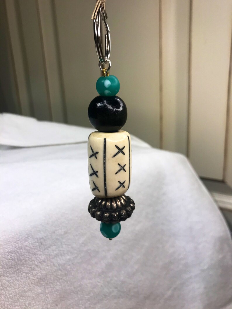 AQUA “X” Key Chain/charm. Large X Center Bead. 2 Smaller Dotted Aqua ...