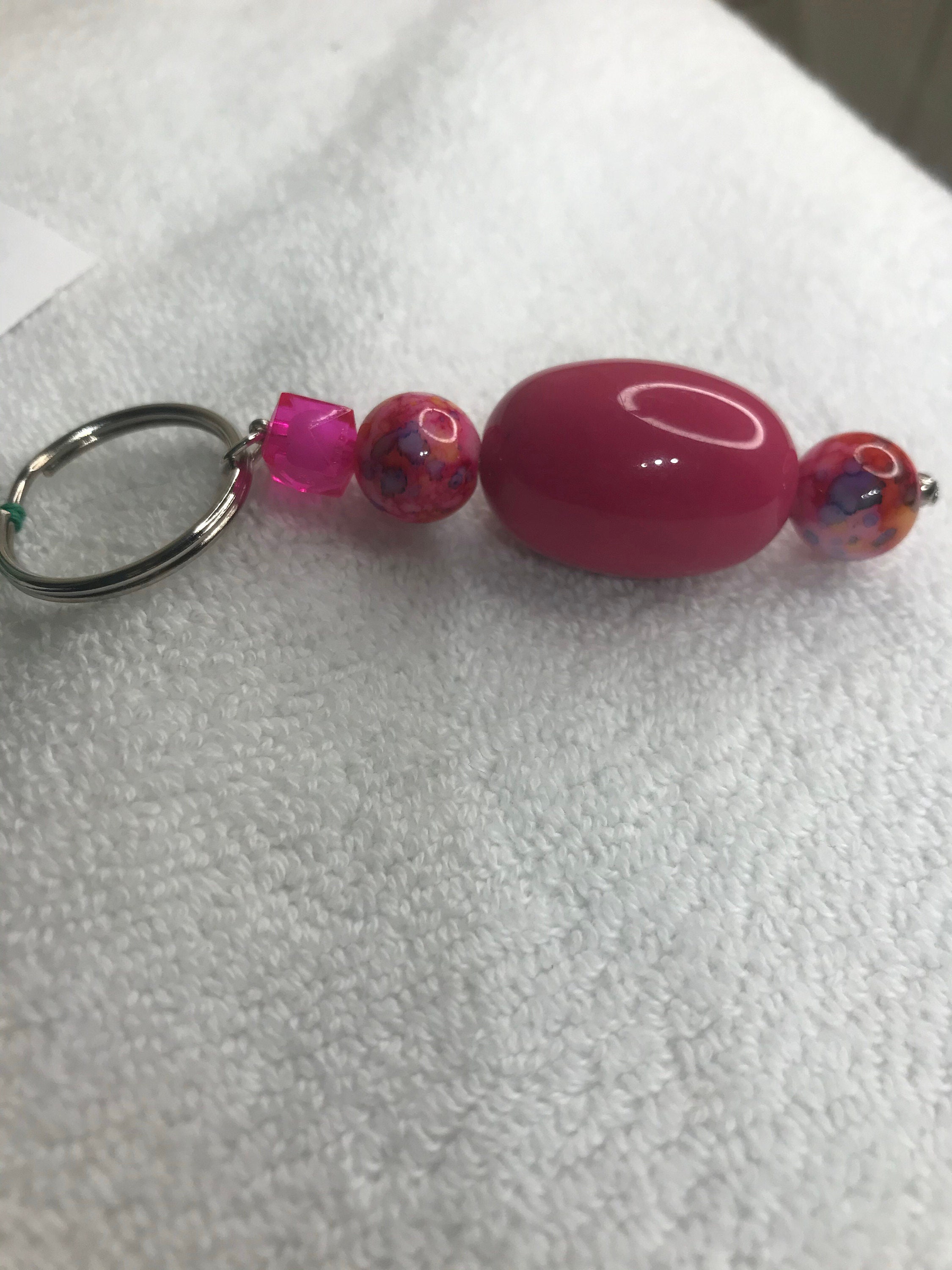 PINK Key Chain/charm. Large Pink Center Bead. 2 Smaller Marble Pink ...
