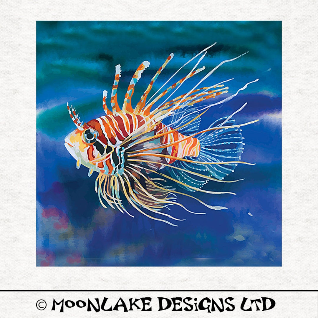 Lion Fish Watercolor Print Fabric|aquarium,fabric Craft Panels 100% ...
