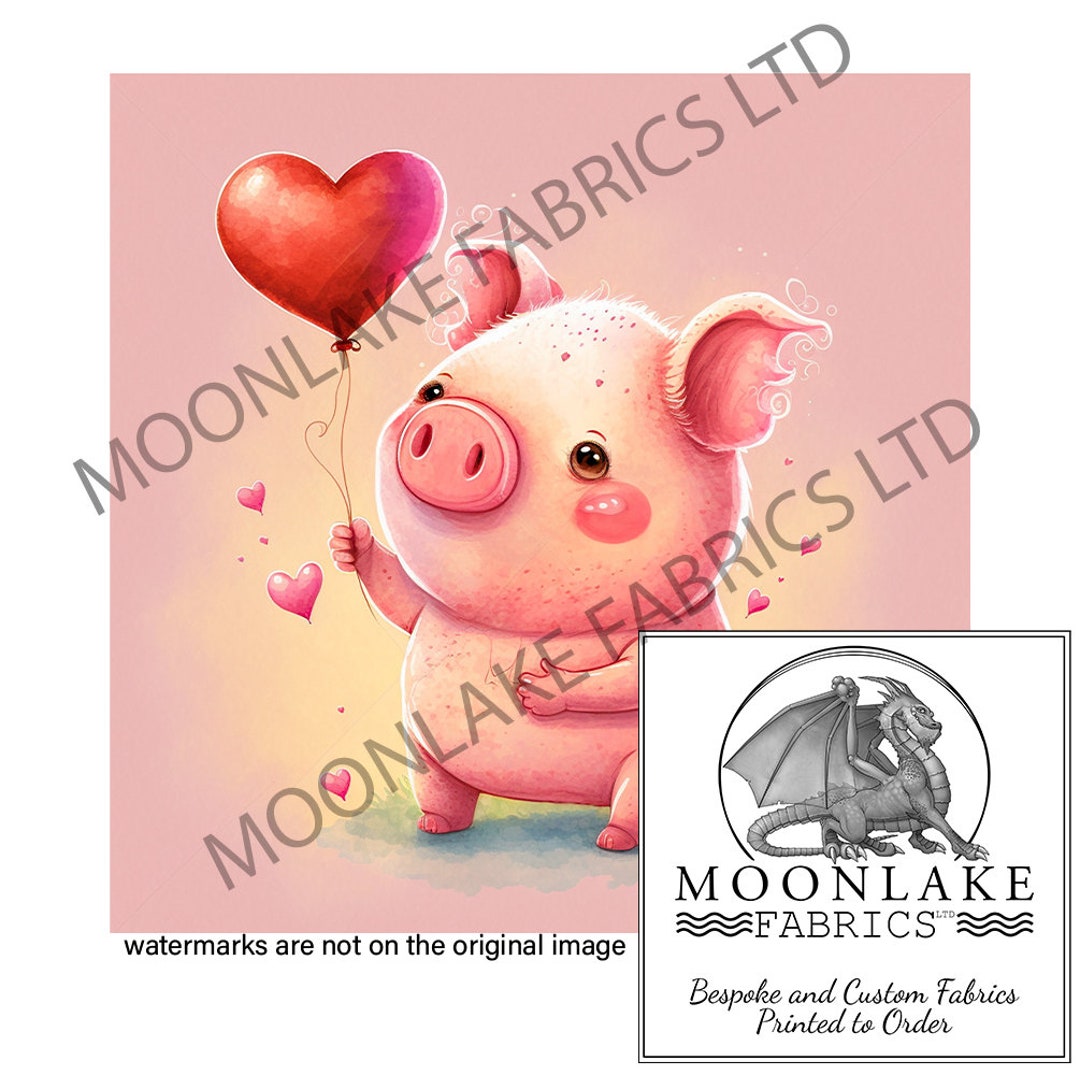 Valentine Pig With Heart Balloon 100% Natural Cotton or 290gsm Thick ...