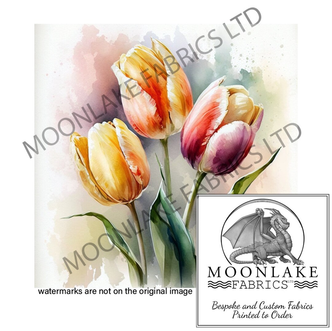 Tulips Watercolor Hand Painted 100% Natural Cotton or 290gsm Thick Soft ...