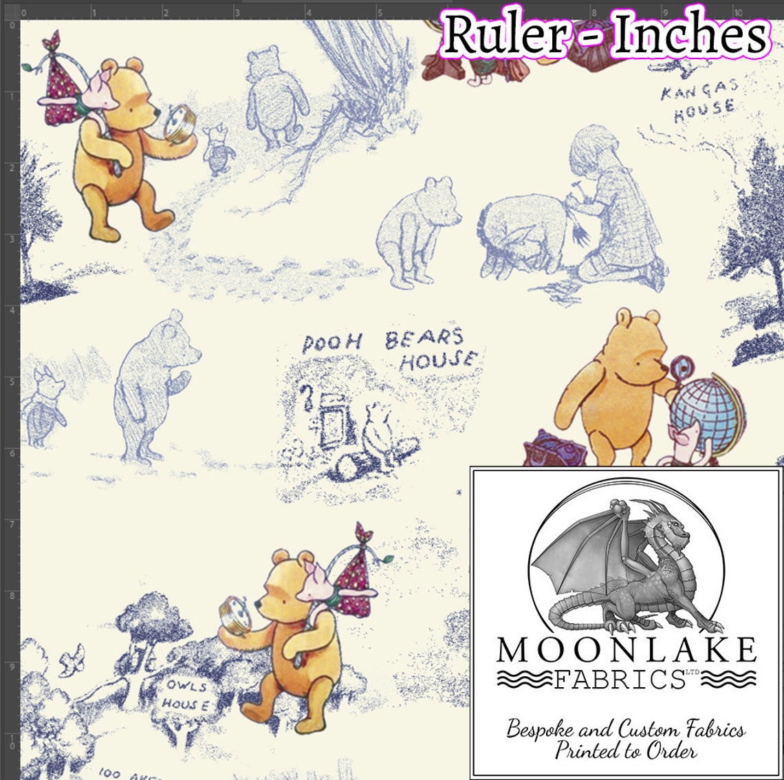 Pooh Bear Explorer Pattern 100% Cotton 130gsm Sewing Fabric - Size: 111 ...