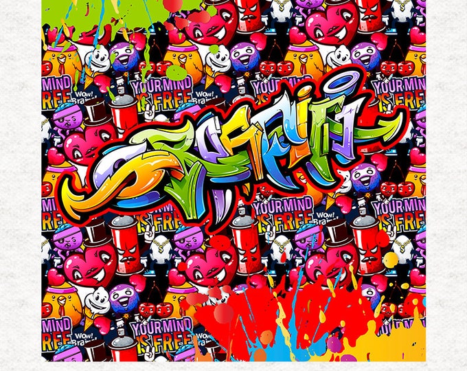 Graffiti Fabric Art, Watercolor Painted Print quilting Sewing Craft ...