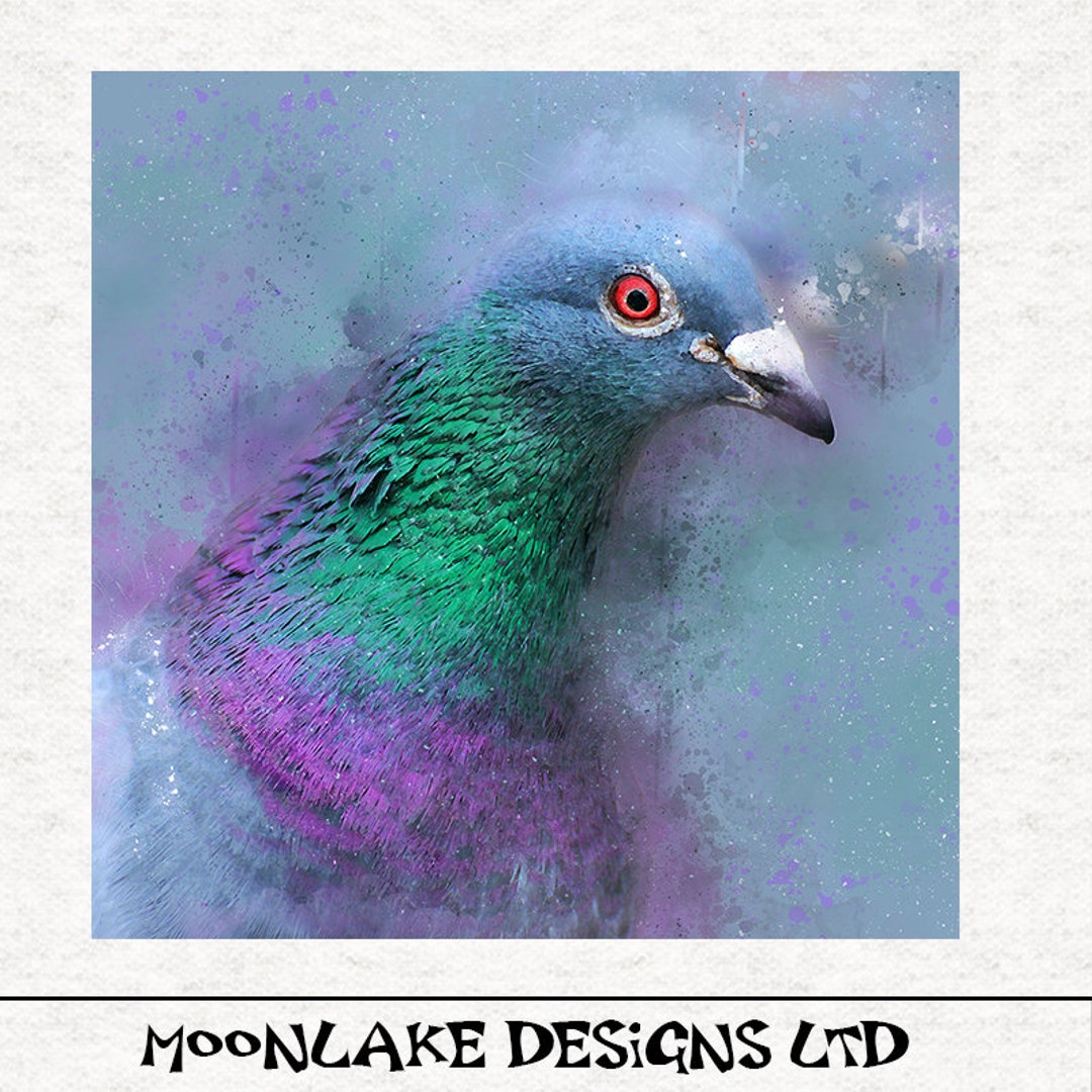 Pigeon Portrait, Blue Grunge Splatter | Fabric Craft Panels in 100% ...
