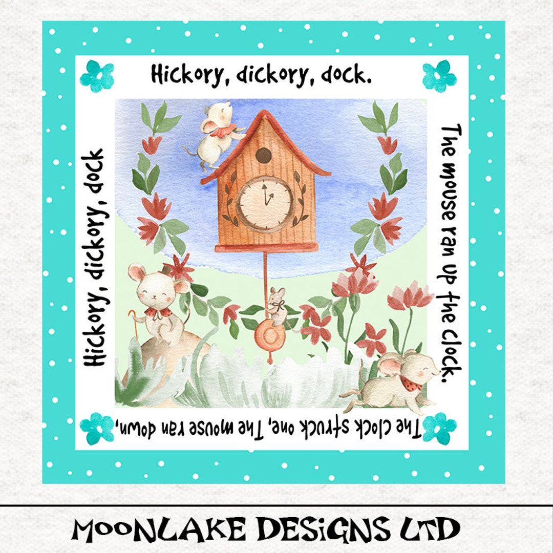 Hickory Dickory Dock, Nursery Rhyme Fabric Craft Panels in 100% Cotton ...