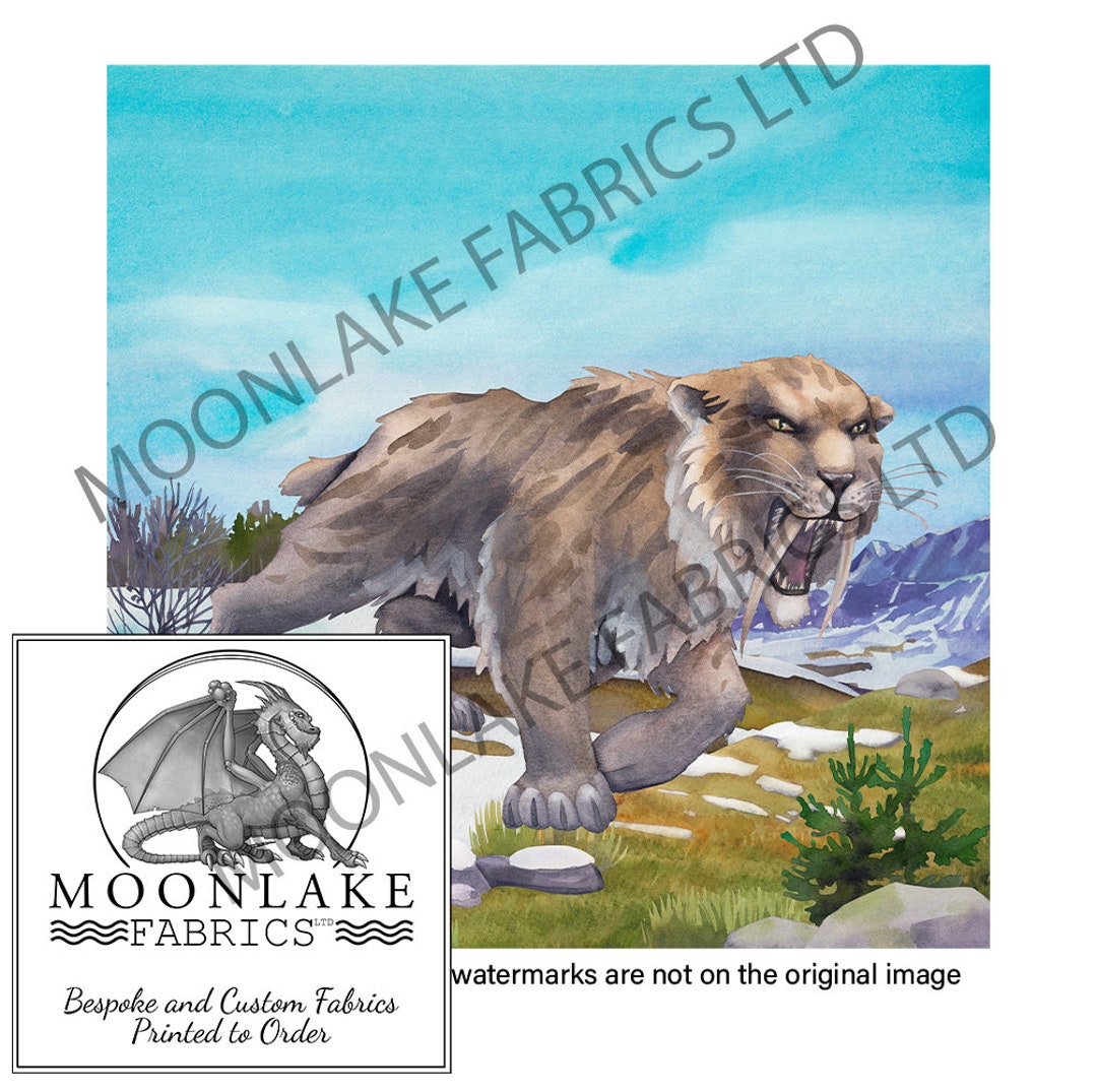 Smilodon Sabre Tooth Cat Fabric Panel Available in Sizes From 4 Inches ...