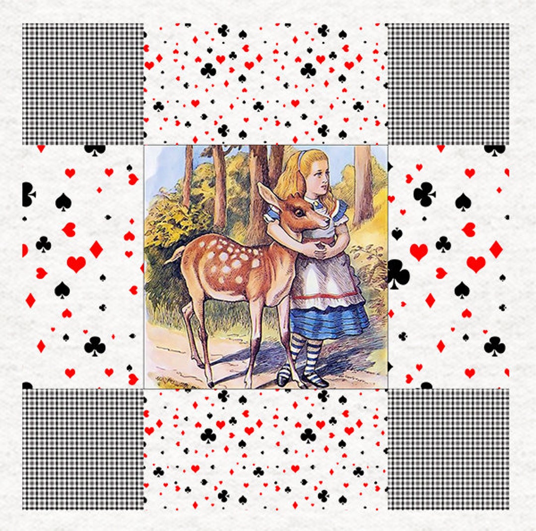 Alice Wonderland, Alice and Roe Deer. Fabric Craft Panels 100% Cotton ...