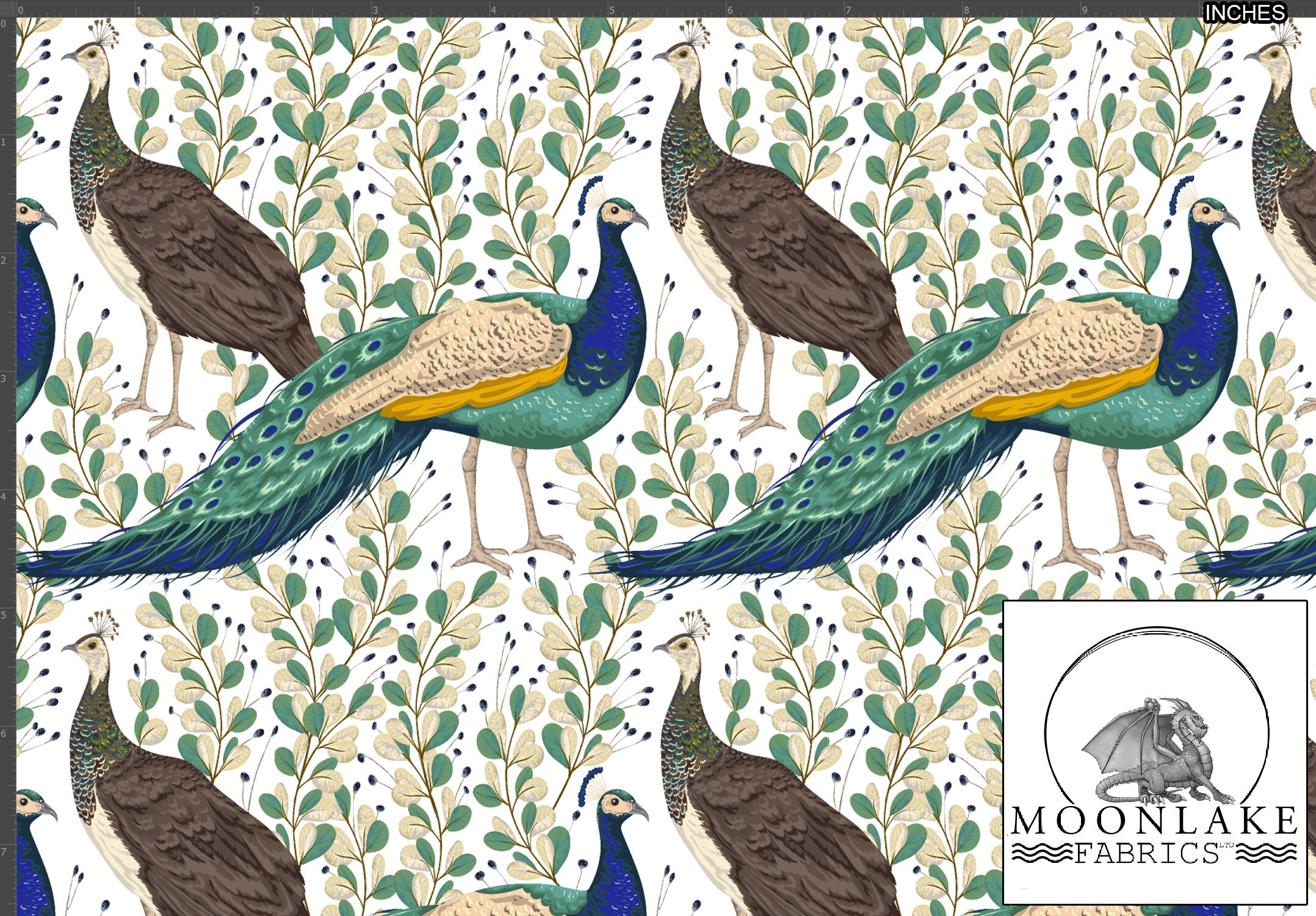 Peacocks Large Peacock Repeat Pattern Fabric 100% Cotton | Etsy