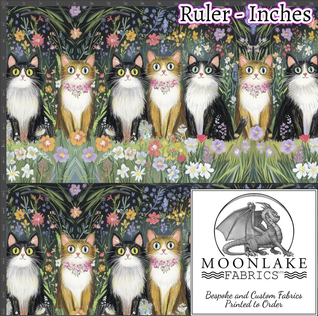 Klimt Style Cute Cats in a Floral Garden Half Meter Strip Repeat ...