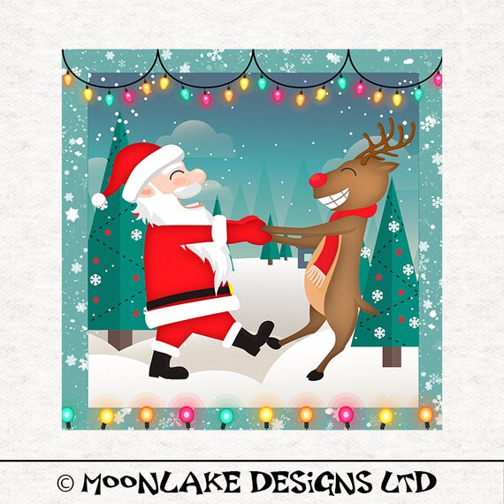 Dancing Santa and Reindeer Winter Holiday Fun Fabric Craft - Etsy