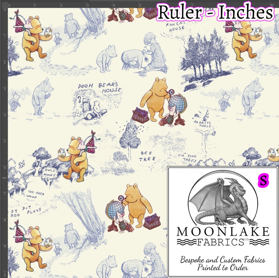 Pooh Bear Explorer Pattern 100% Cotton 130gsm Sewing Fabric - Size: 111 ...