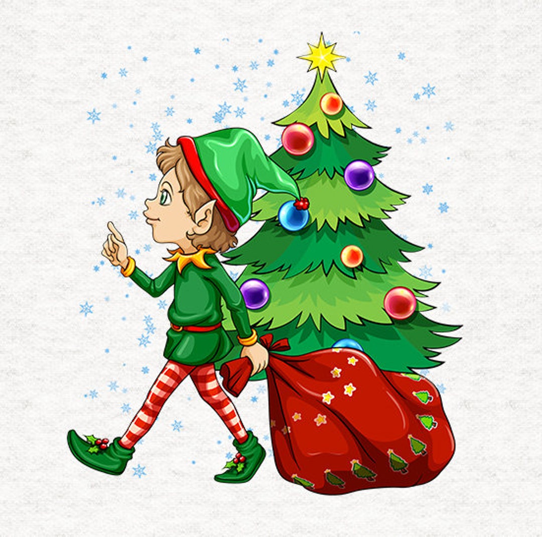 Christmas Elf With Tree | Fabric Craft Panels 100% Cotton or Polyester ...