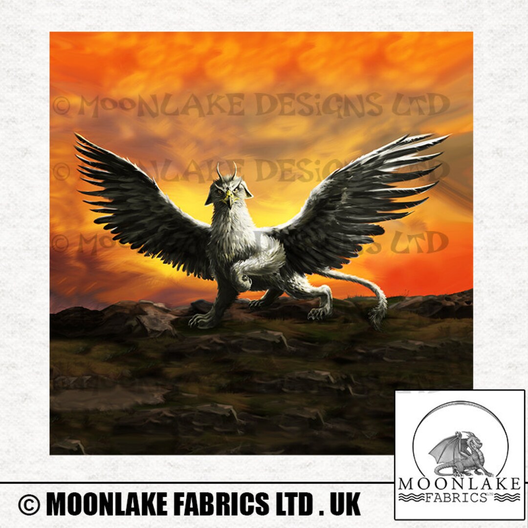 Griffin Griffon Gryphon Orange Sky Fabric Craft Panel Square in 100% ...
