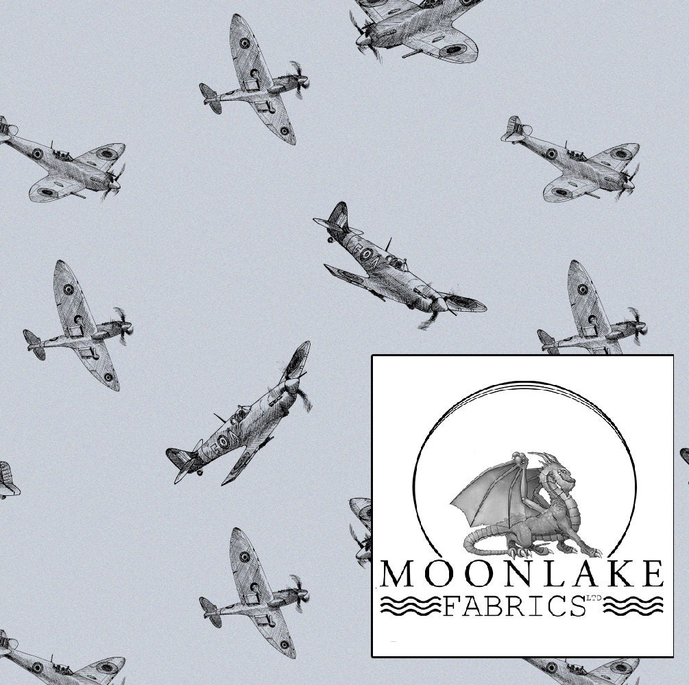 Spitfire Planes Sketch Style Fabric 100% Cotton 130gsm Poplin - Etsy