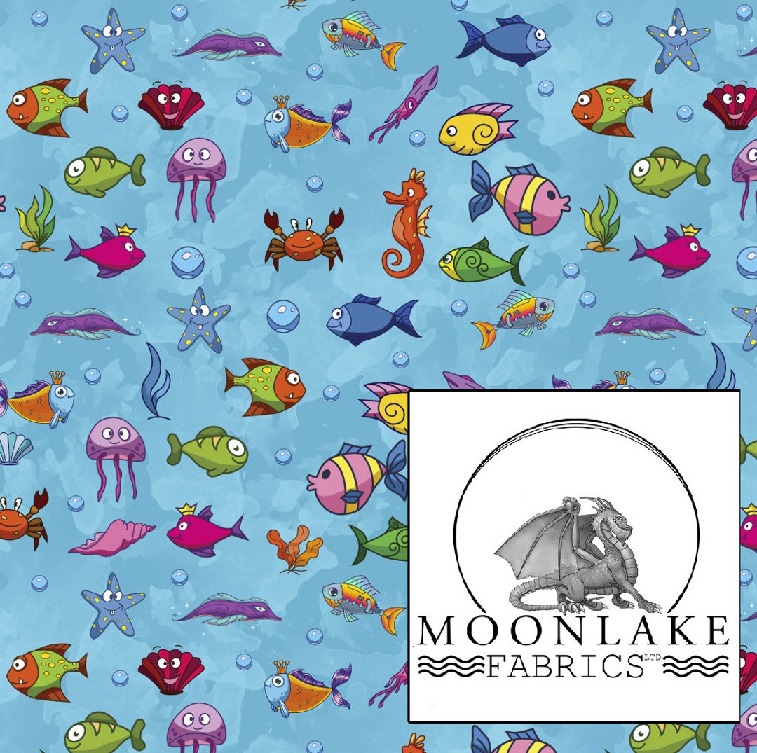 Sea Life Ocean Creatures Fabric 100% Cotton 130gsm -size: 111.39cm Wide ...