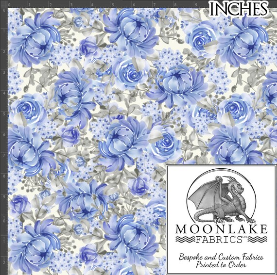 Blue Floral and Cream Pattern 100% Light Cotton 130gsm Poplin - Etsy