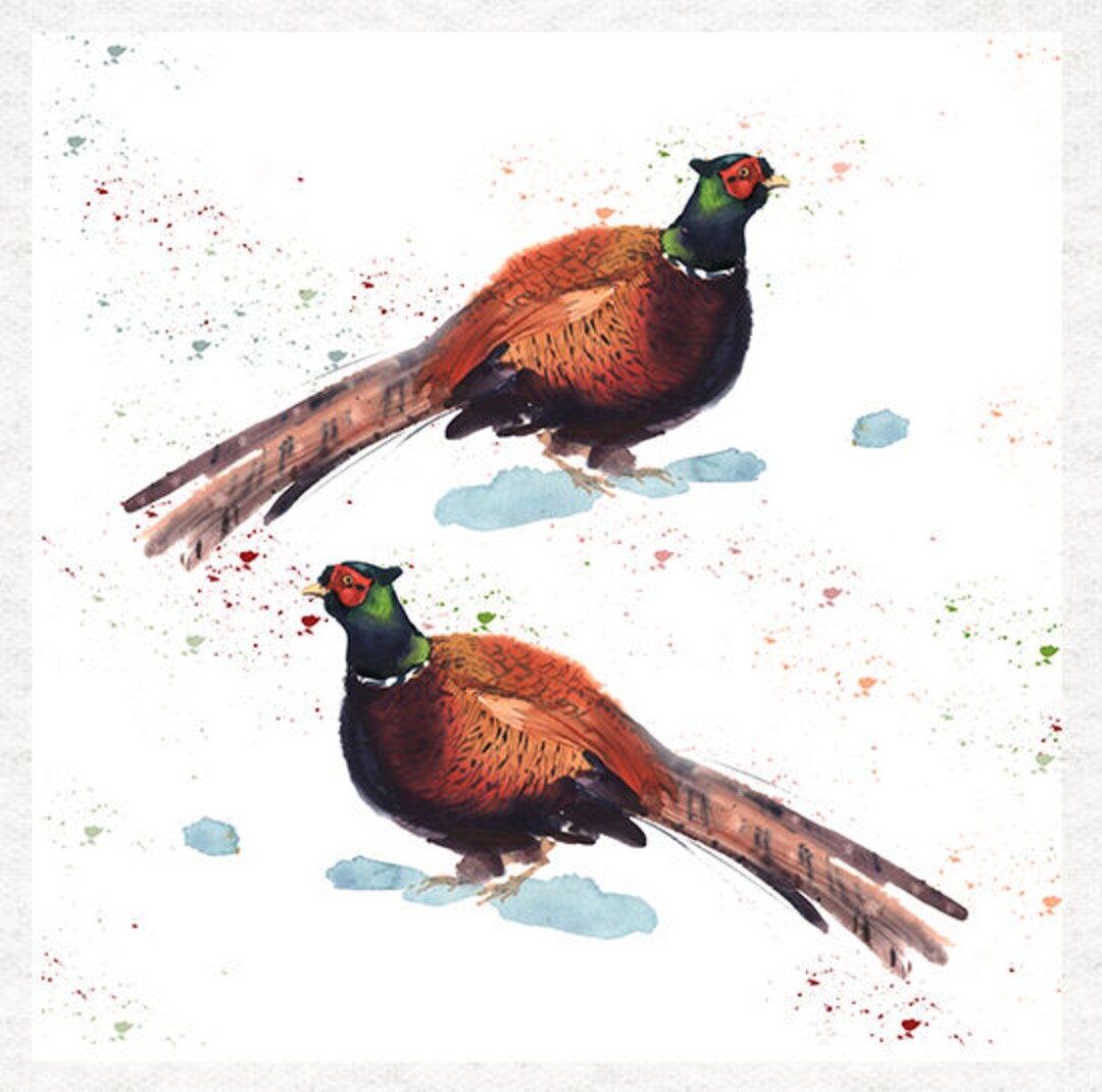 Pheasant's Pair of ,splatter - Fabric Craft Panels in 100% Cotton or ...