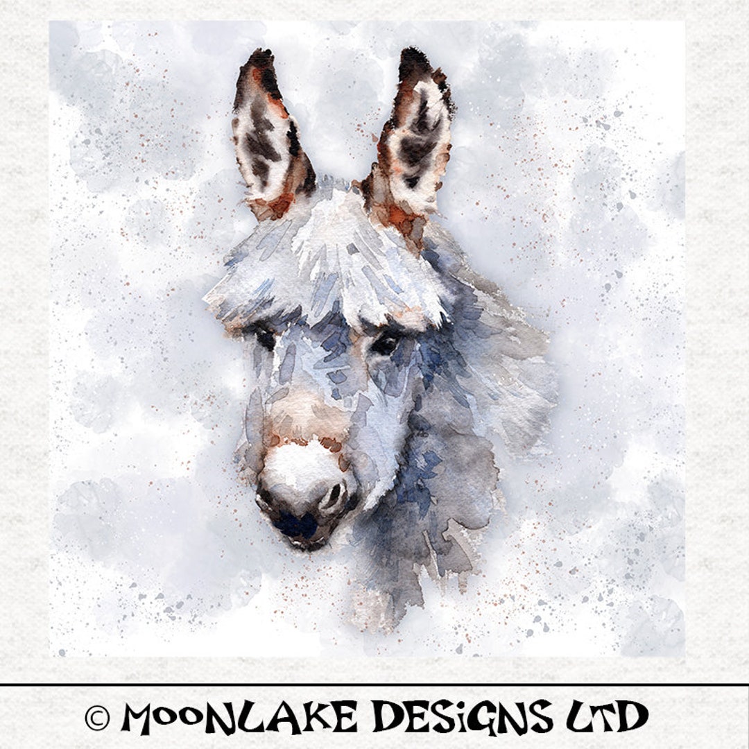 Donkey Head Watercolour Print |fabric Craft Panels 100% Cotton or ...