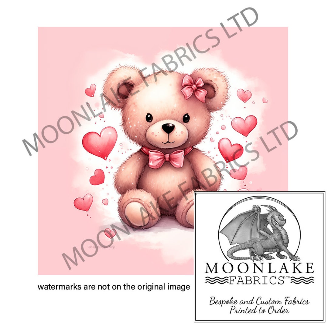 Pink Teddy Bear With Hearts Valentine Fabric Craft Panels in 100% ...