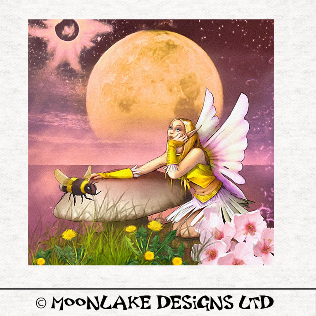 Fairy Deep in Thought,fairy Bee. Watercolor Art Fabric. Fabric Craft ...