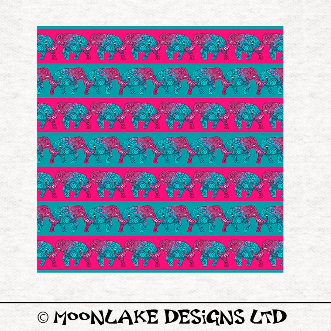 Mandala Elephants Pink and Blue All Over Design.fabric Craft Panels 100 ...