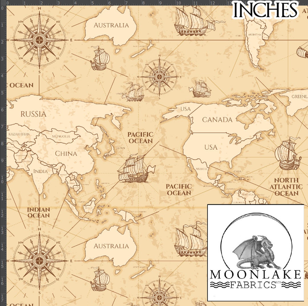 World Map Repeat 100% Quality Cotton Poplin Fabric *exclusive* Size ...