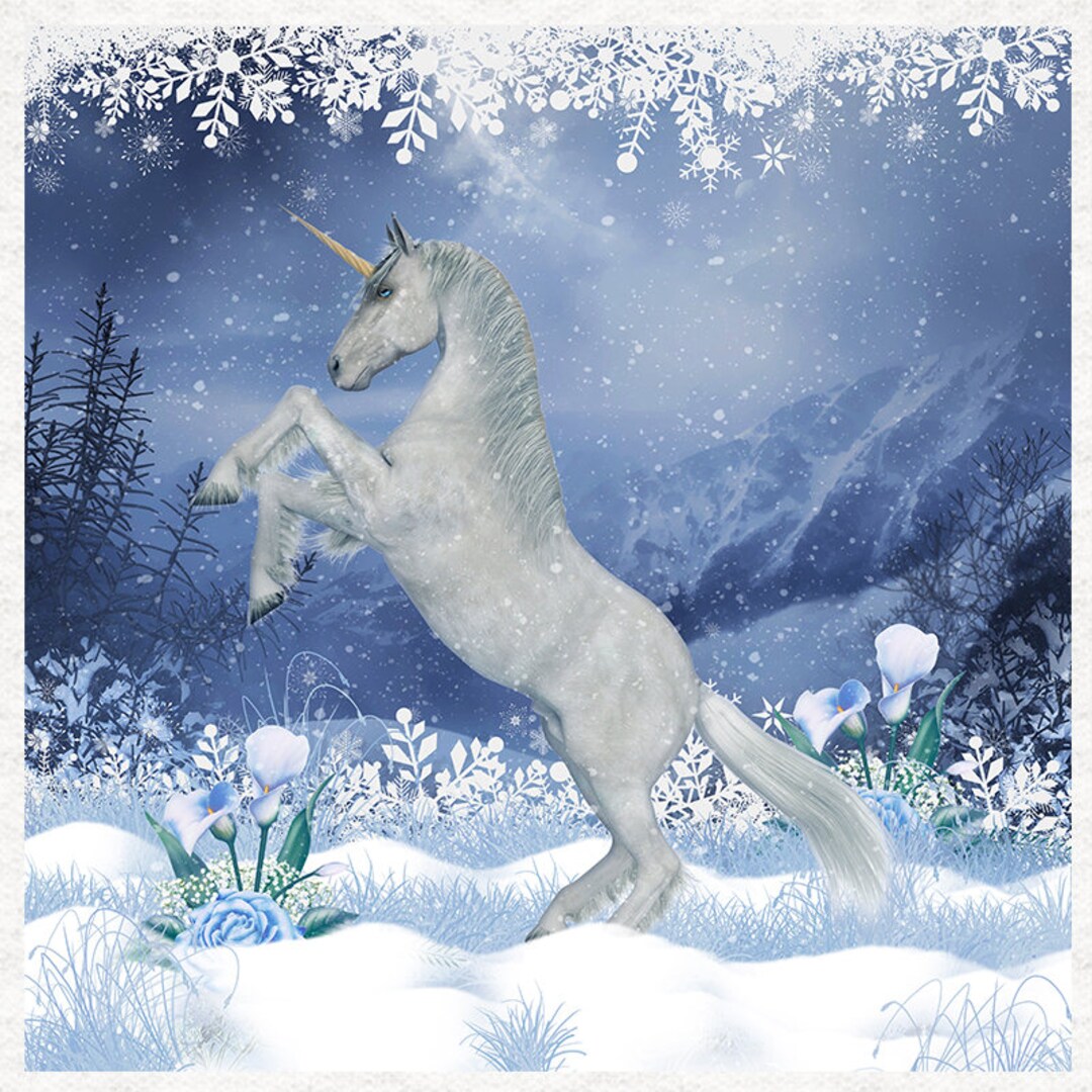 Unicorn. A Winter Night Unicorn. Fabric Craft Panels in 100% Cotton or ...