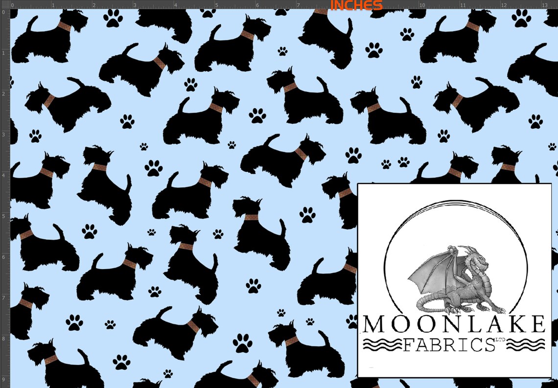 Scottish Terrier Scottie Dog Pattern, Fabric 100% Cotton 130gsm Poplin ...