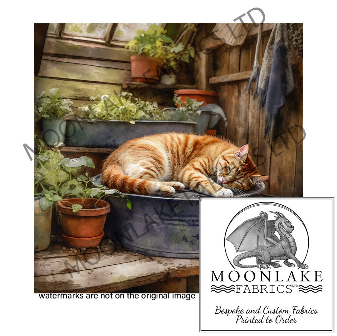 Ginger the Cat in the Potting Shed 100% Natural Cotton or 290gsm Thick ...