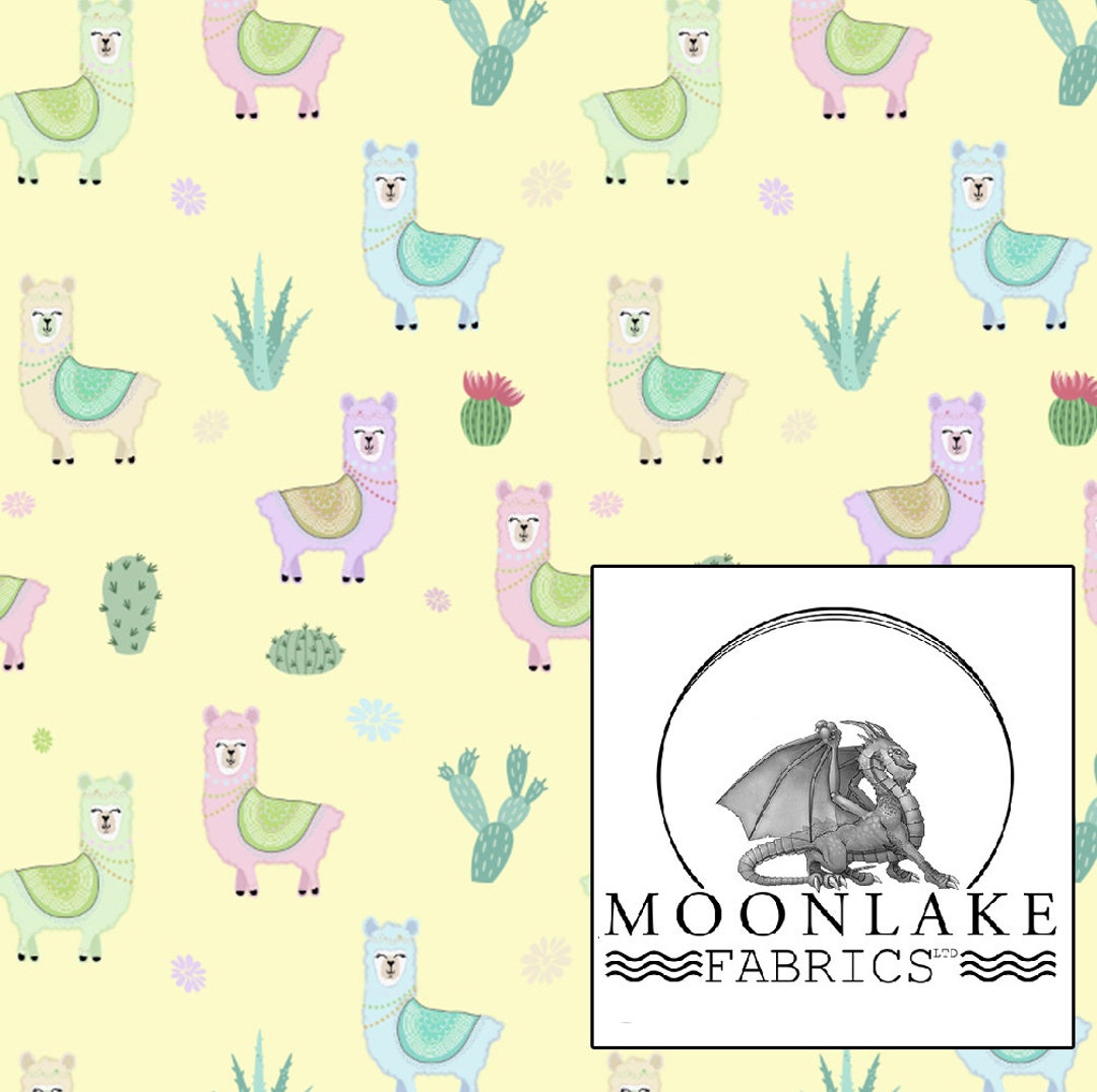 Llama Alpaca Lemon Background Repeat Fabric 100% Cotton 130gsm Poplin ...
